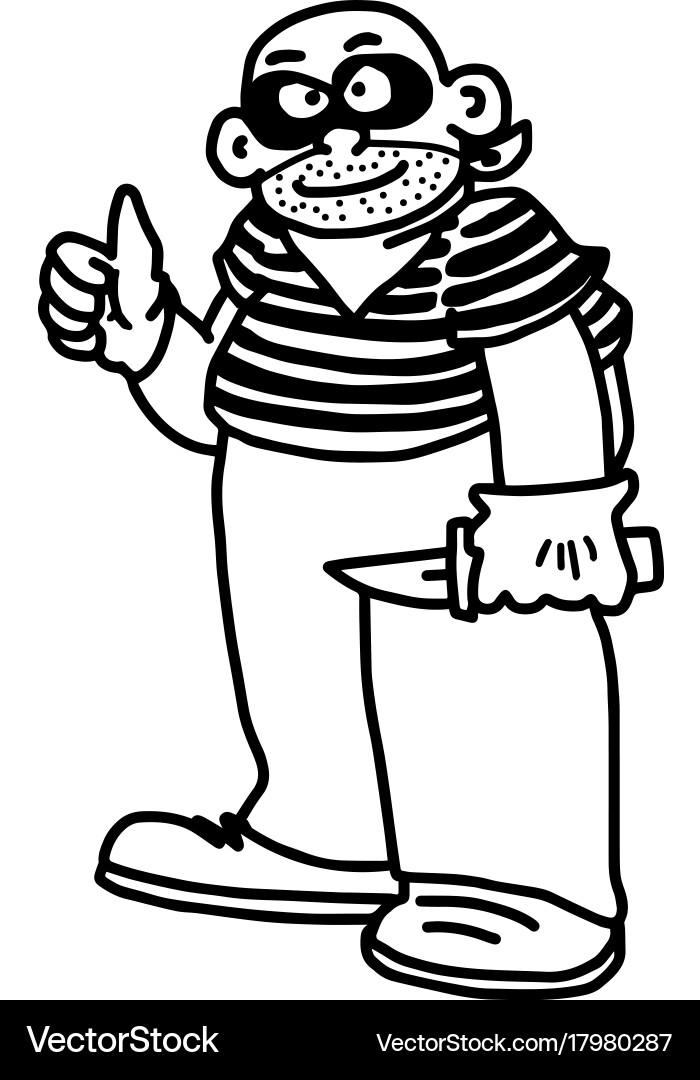 Cartoon thief robber character poses with thumbs Vector Image