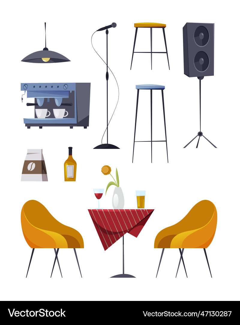 Furniture for bar or pub table and chairs Vector Image