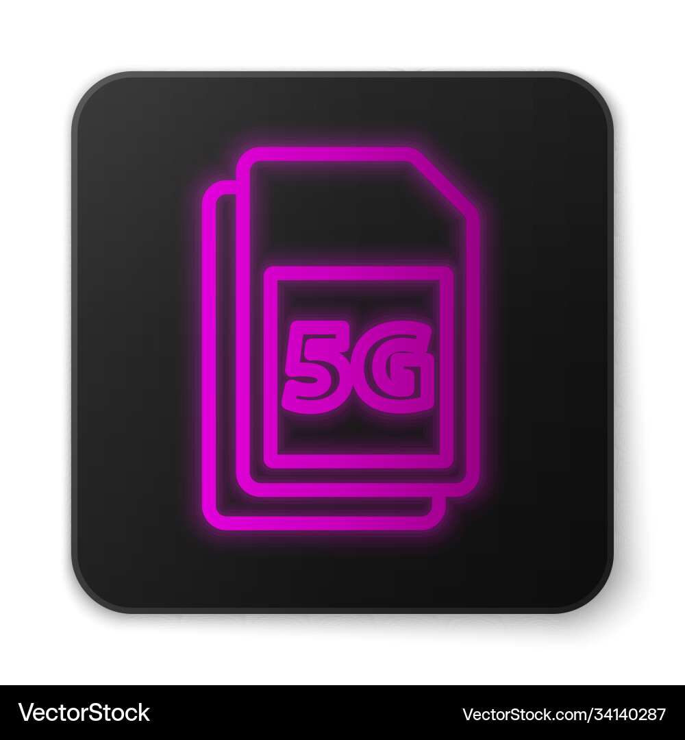 Glowing neon line 5g sim card icon isolated Vector Image