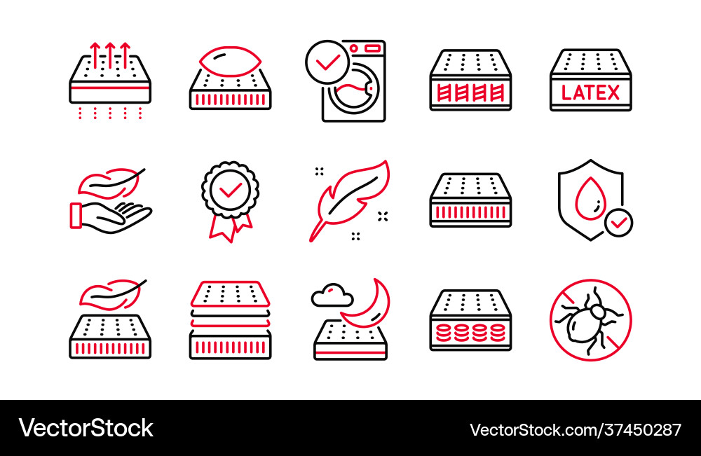 Mattress line icons set breathable memory foam Vector Image