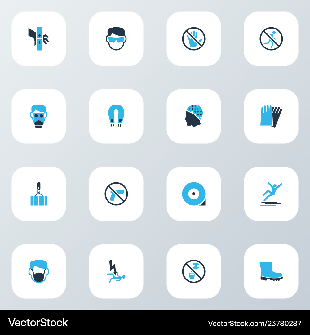 Safety icons colored set with hand protection Vector Image