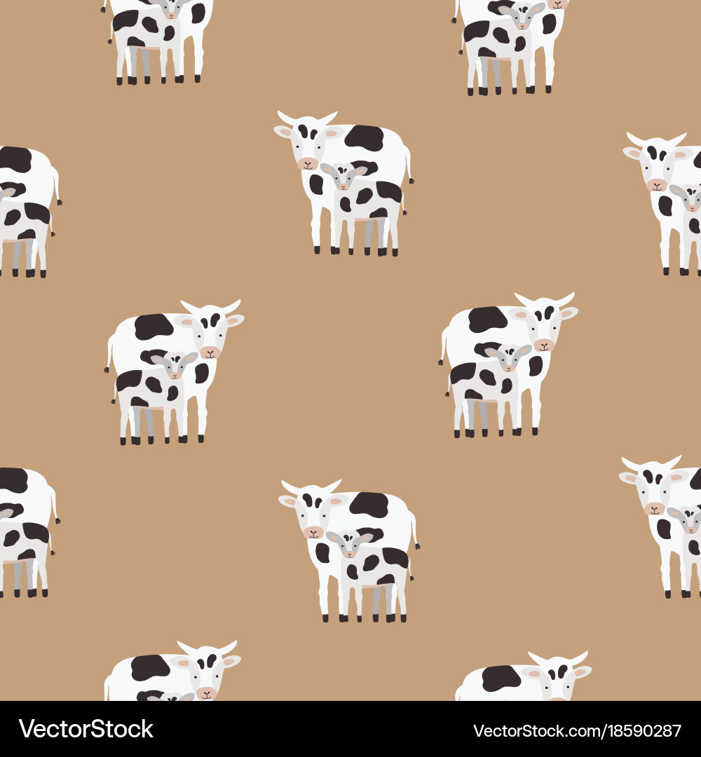 Seamless pattern with cow and calf coated in black