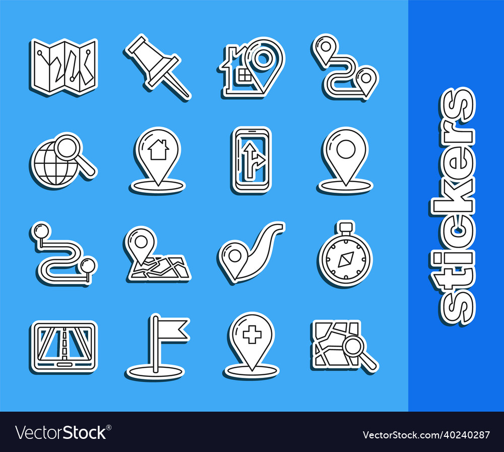 Set line folded map with location marker compass Vector Image