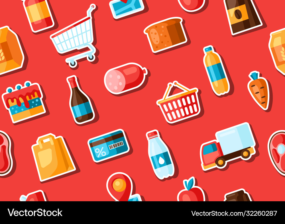 Supermarket seamless pattern with food stickers Vector Image