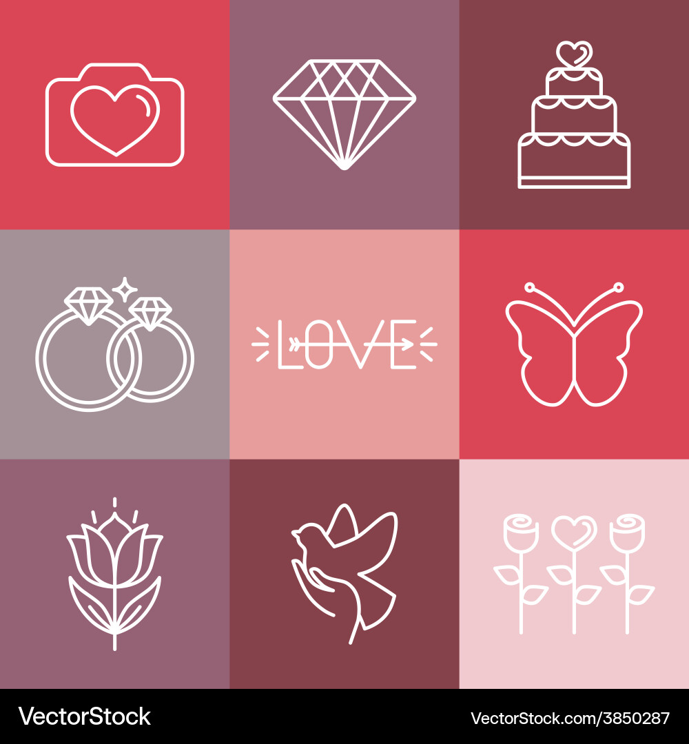 Wedding and engagement line logos icons Royalty Free Vector
