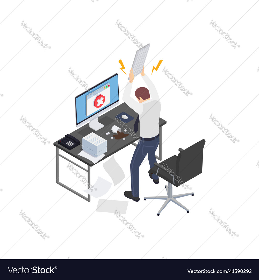 Crushing computer burnout composition Royalty Free Vector