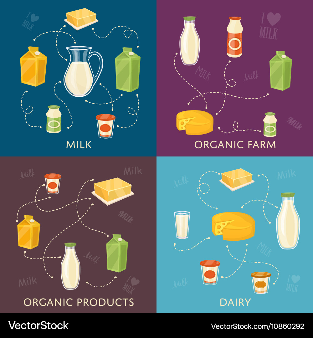 Dairy banners set with milk products Royalty Free Vector