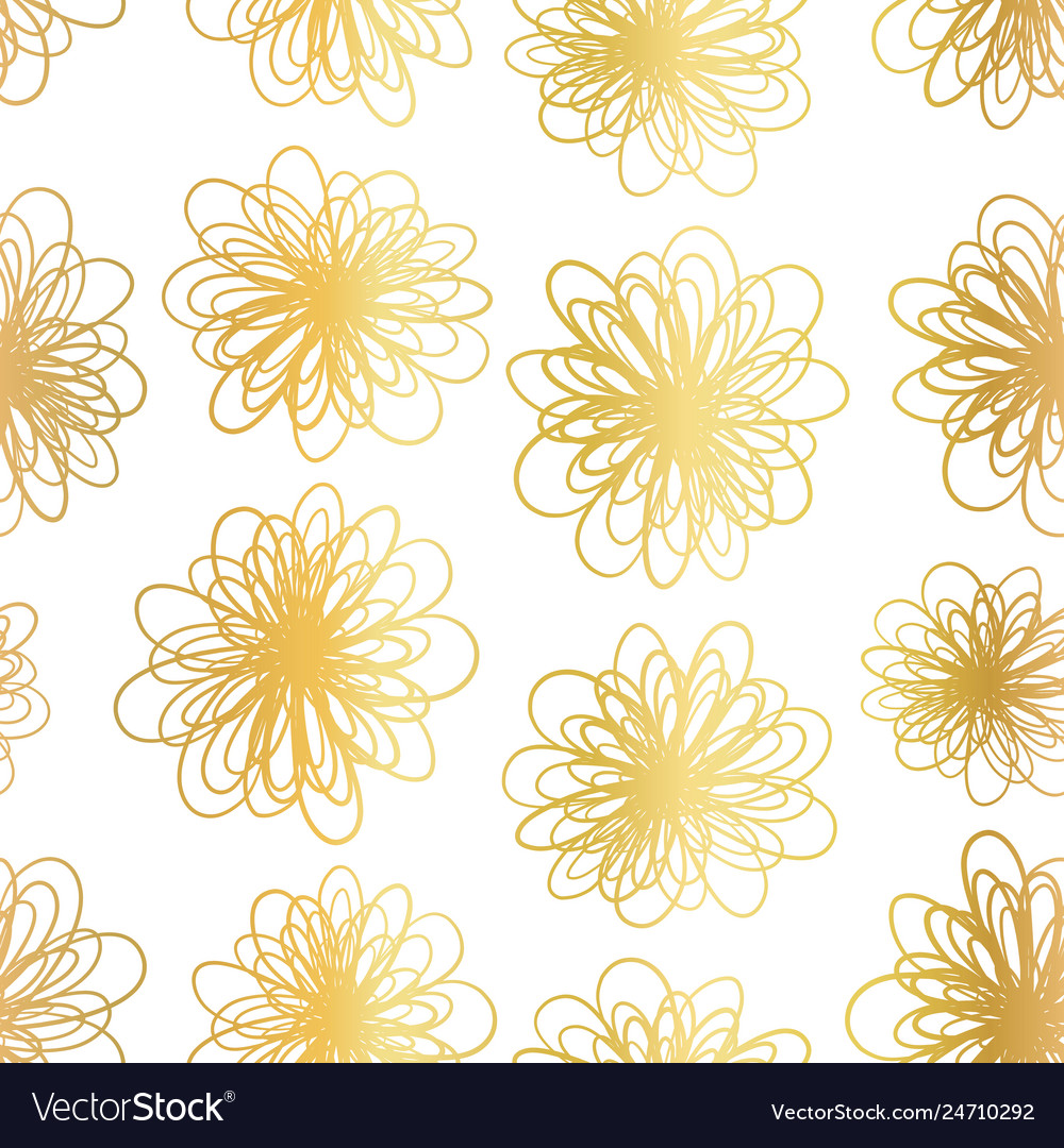 Gold foil flowers seamless background Royalty Free Vector
