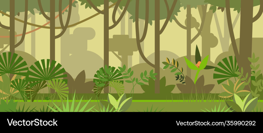 Jungle landscape with trees and plants Royalty Free Vector