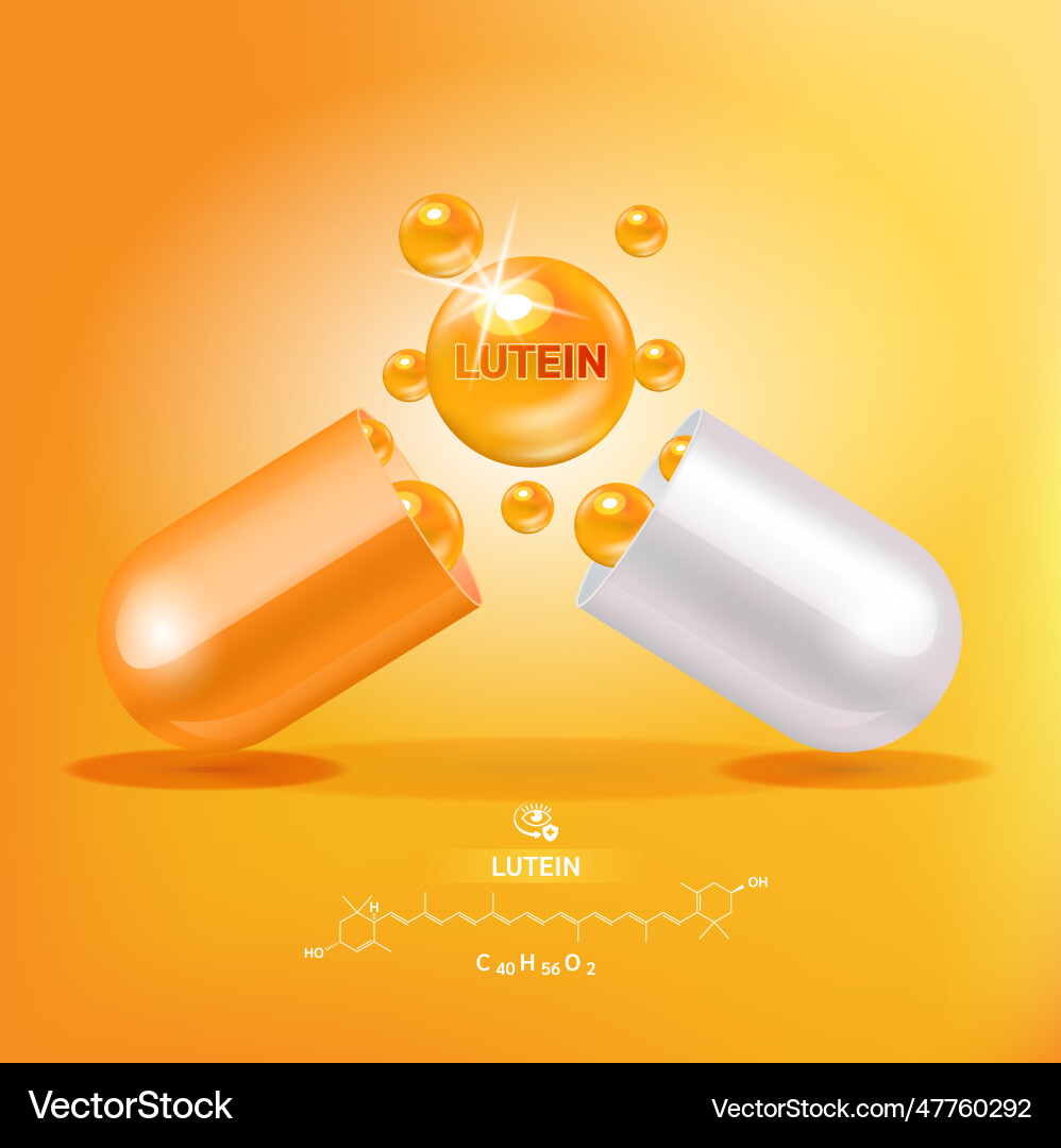 Lutein medicine capsule and structure orange Vector Image