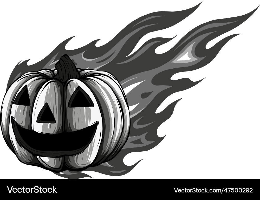 Monochromatic halloween pumpkin with fire on white