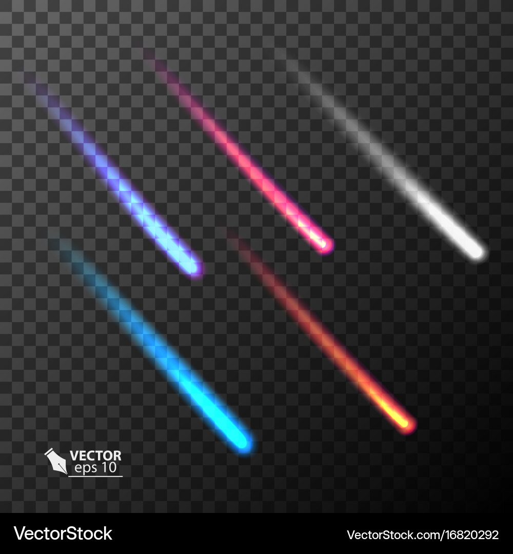 Set of flying colorful burning comets Royalty Free Vector