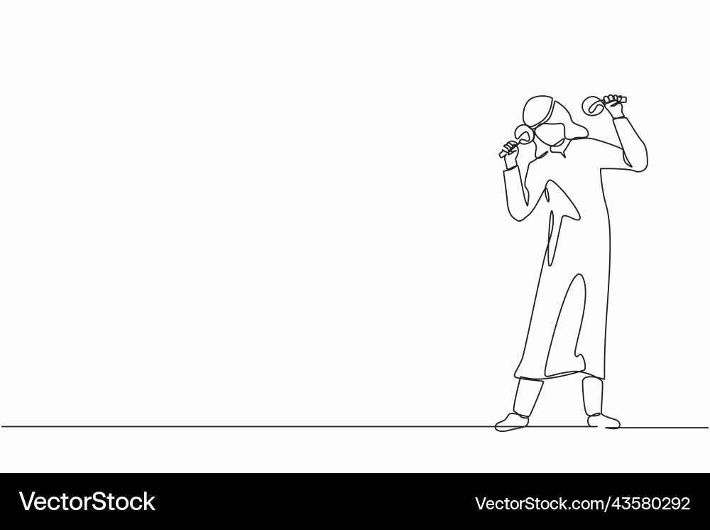 Single one line drawing man street band player Vector Image