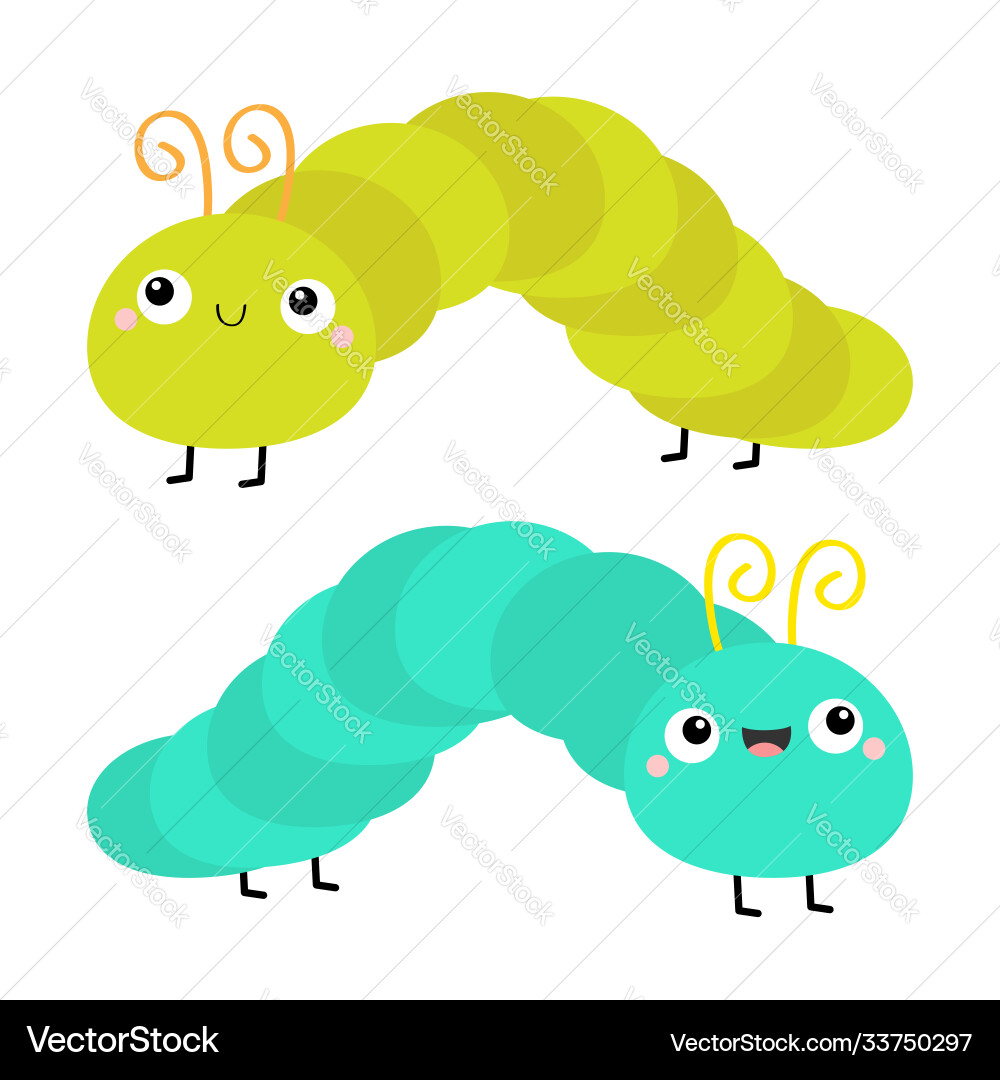 Caterpillar set insect icon cute crawling Vector Image