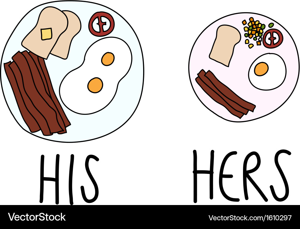 Comparing of His and Hers Breakfast Royalty Free Vector