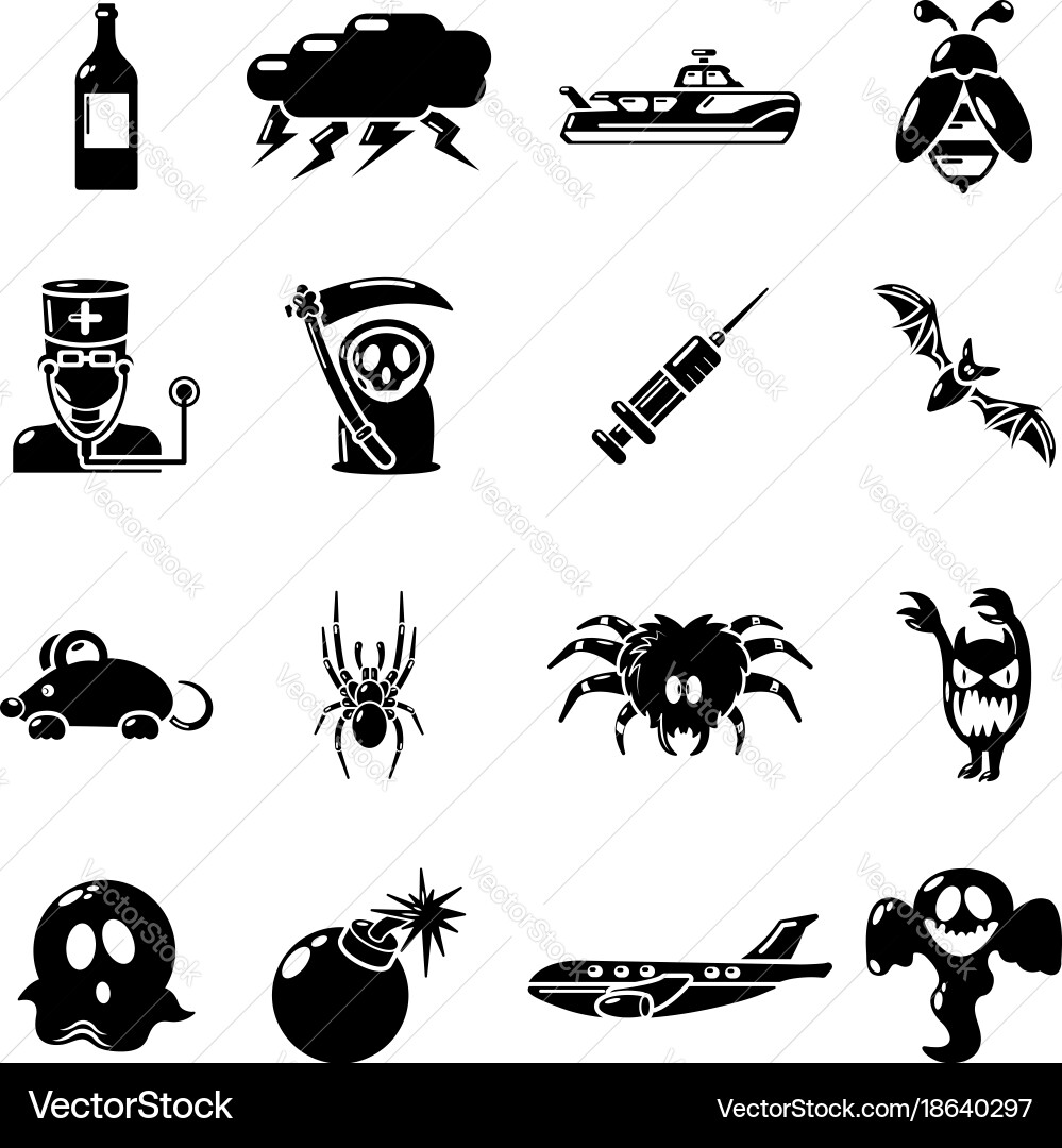 Fears phobias icons set simple style Royalty Free Vector