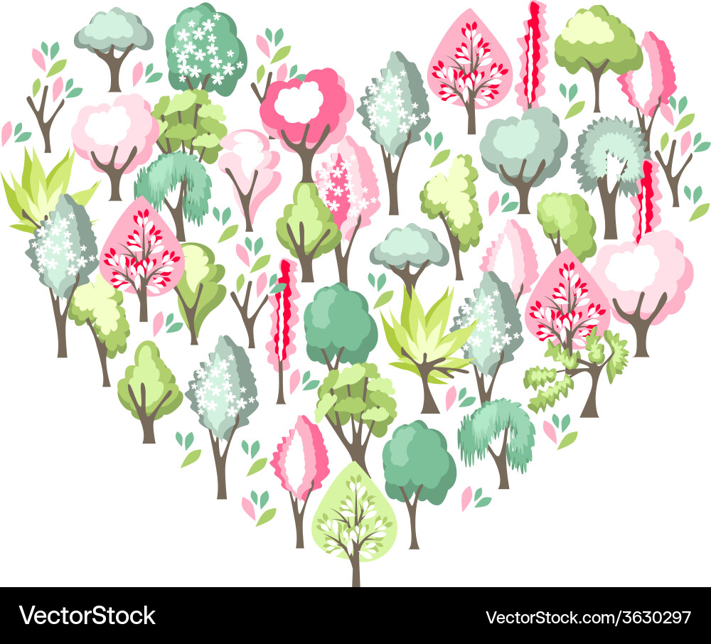 Heart made of blossoming spring trees Royalty Free Vector