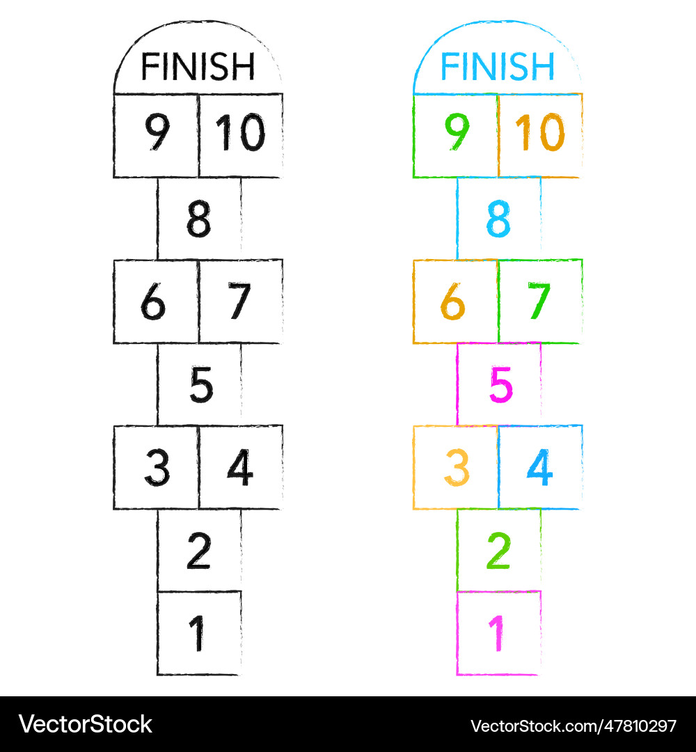 Hopscotch game drawn in colored chalk Royalty Free Vector