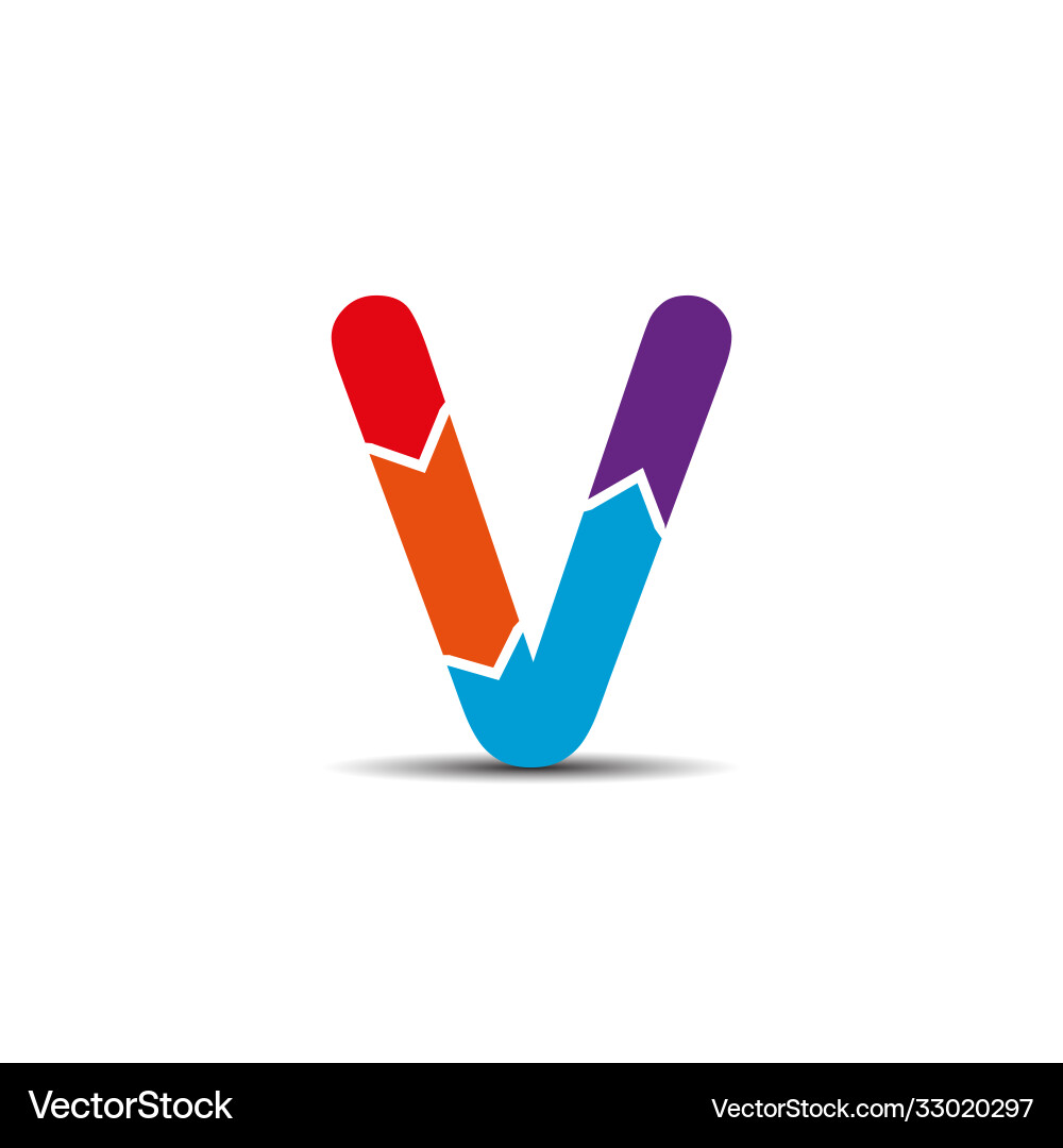Letter v is made up four colored arrows Royalty Free Vector