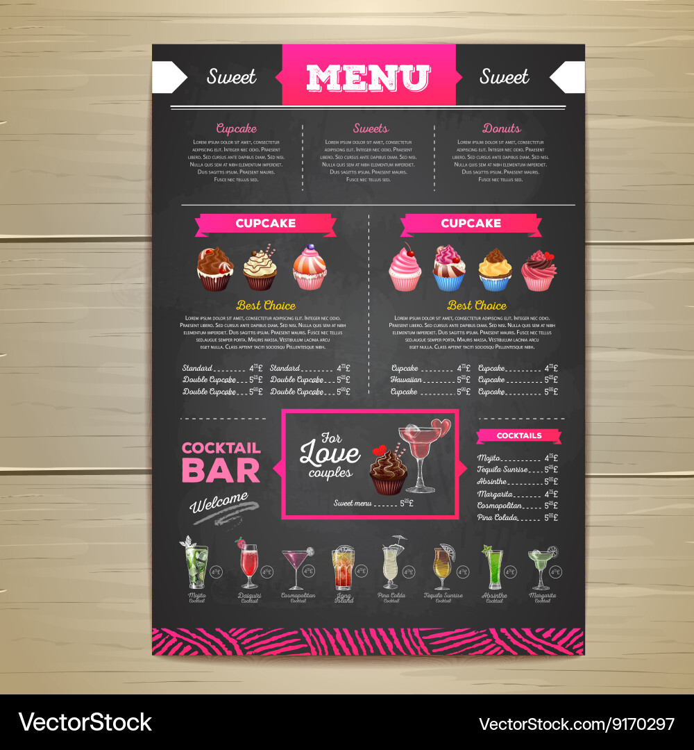 Vintage chalk drawing dessert menu design Vector Image