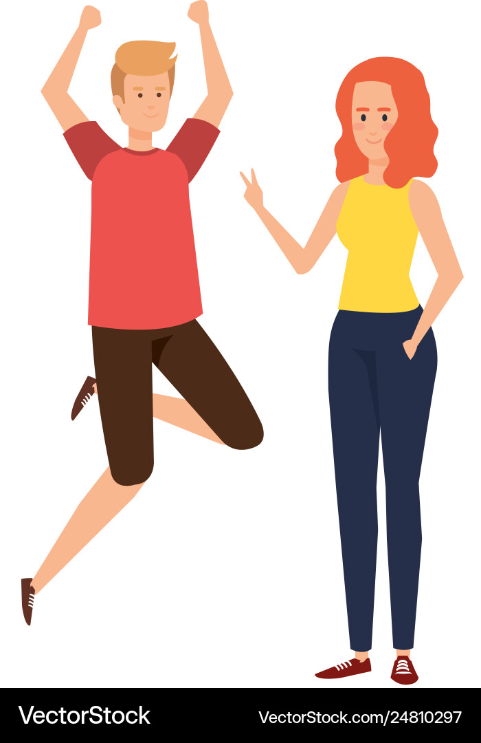 Young couple celebrating avatars characters Vector Image