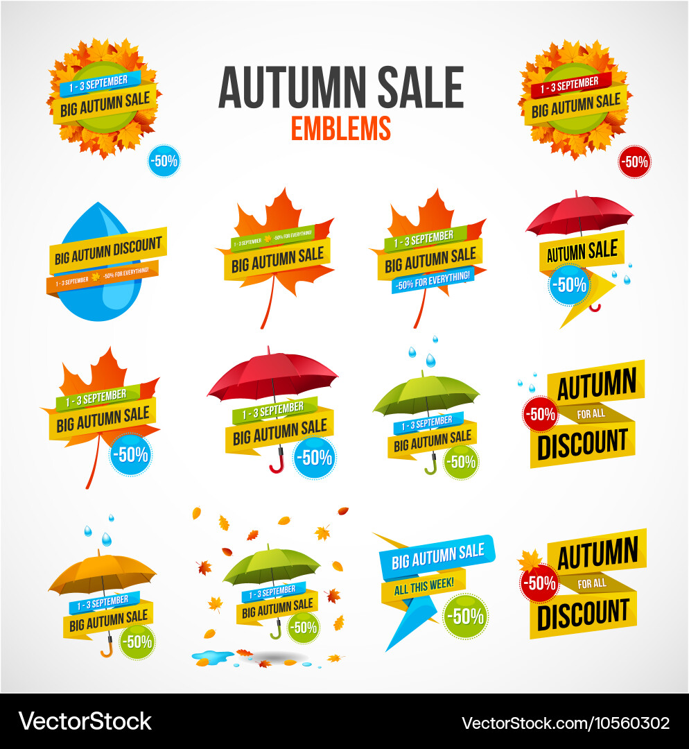 Autumn Sale Discount Logos or Emblems Set Vector Image