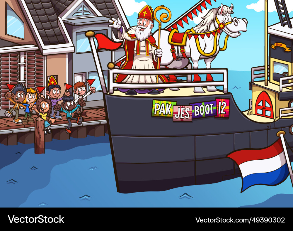 Cartoon arrival of saint nicholas Royalty Free Vector Image