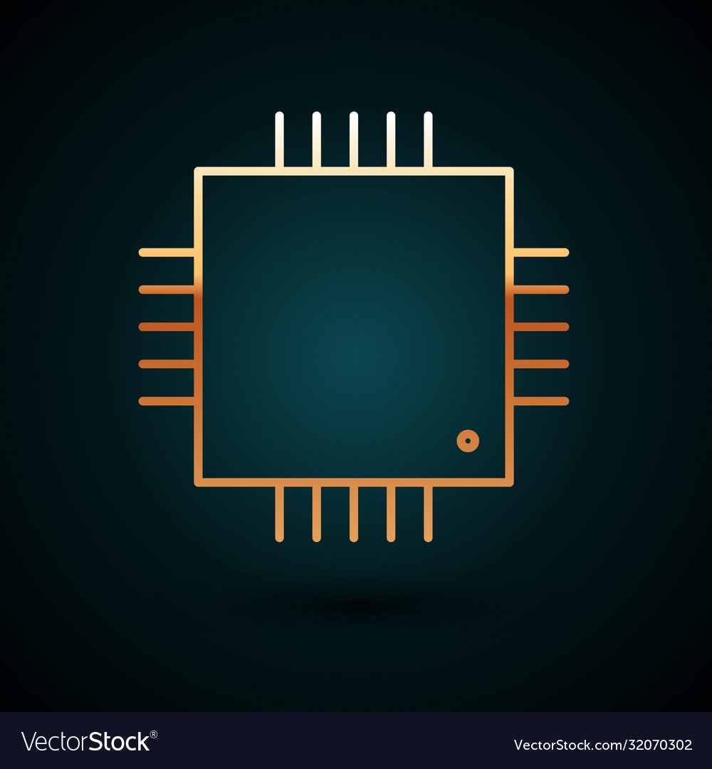 Gold line computer processor with microcircuits Vector Image