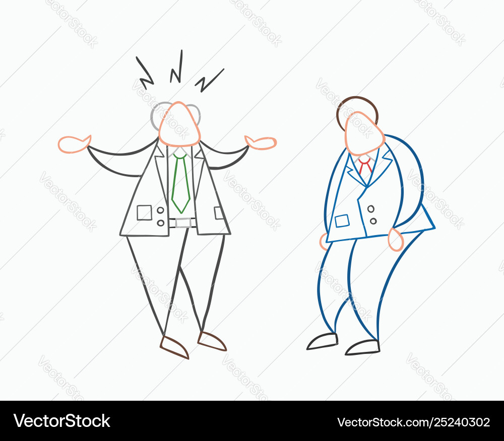 Hand-drawn angry boss with businessman worker Vector Image
