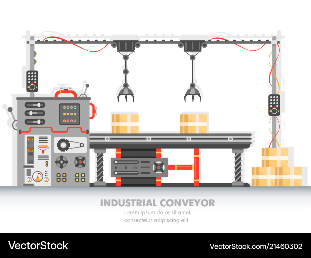 Industrial manufacturing line with automated Vector Image