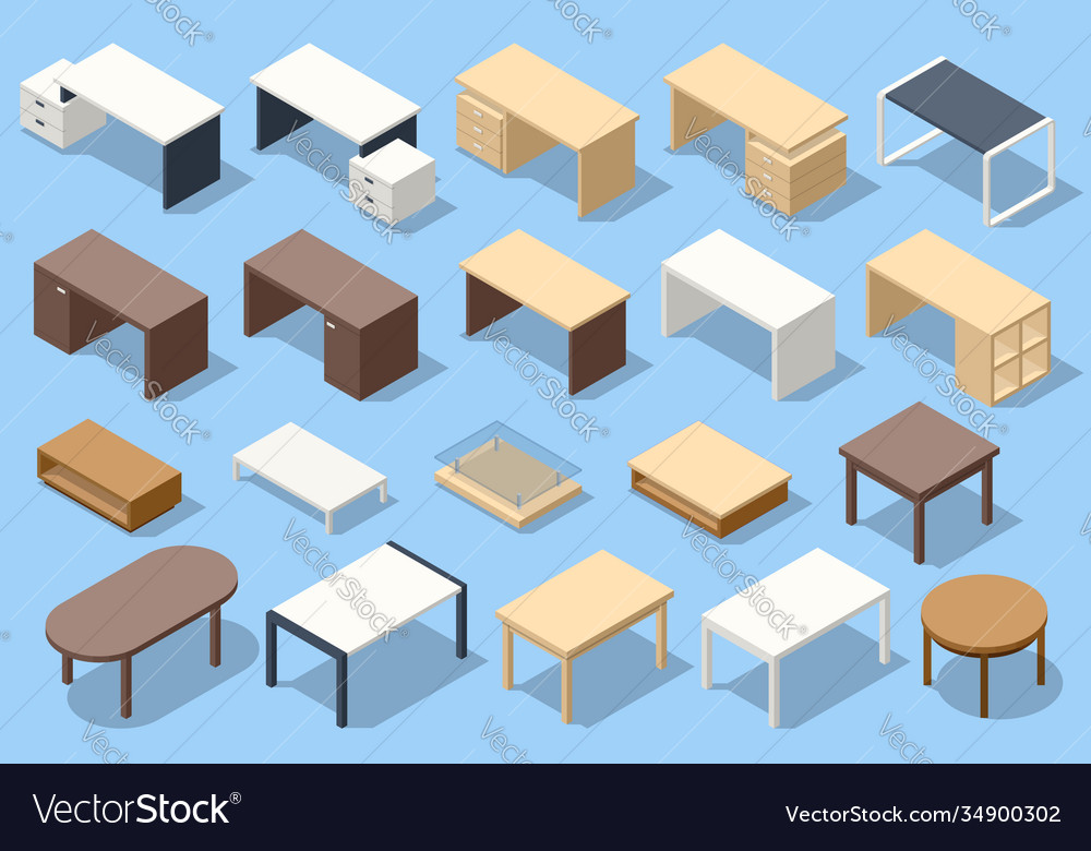 Isometric office table white empty table Vector Image
