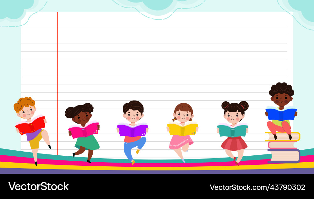 Kids reading books back to school education Vector Image
