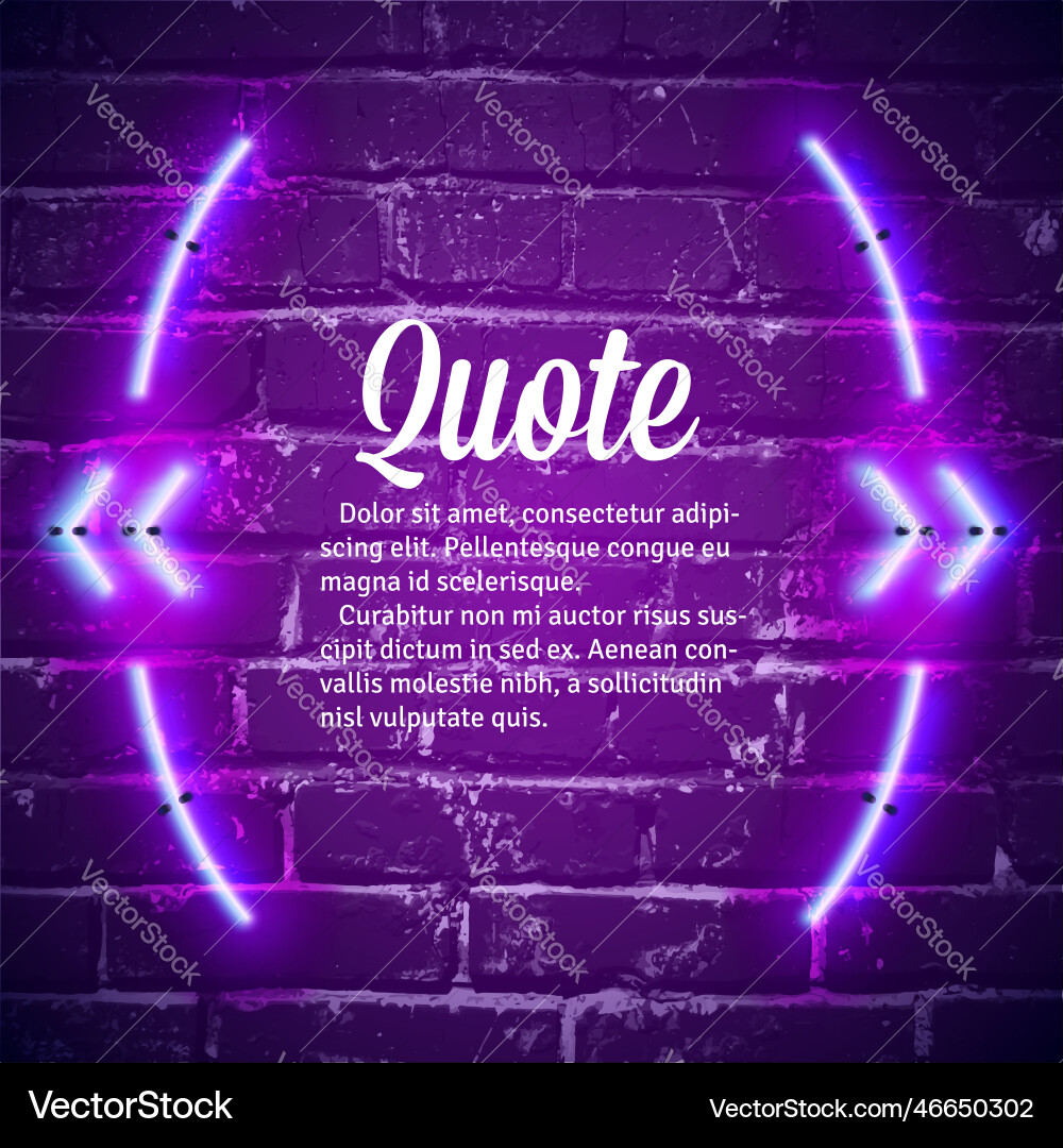 Retro neon glowing quote marks frame on the wall Vector Image