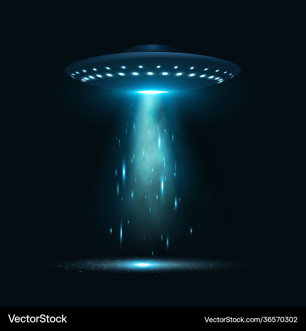 Ufo with blue glowing illumination in realistic Vector Image