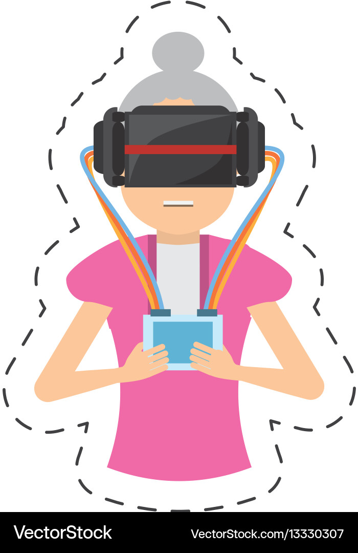 Cartoon girl with vr headset control Royalty Free Vector
