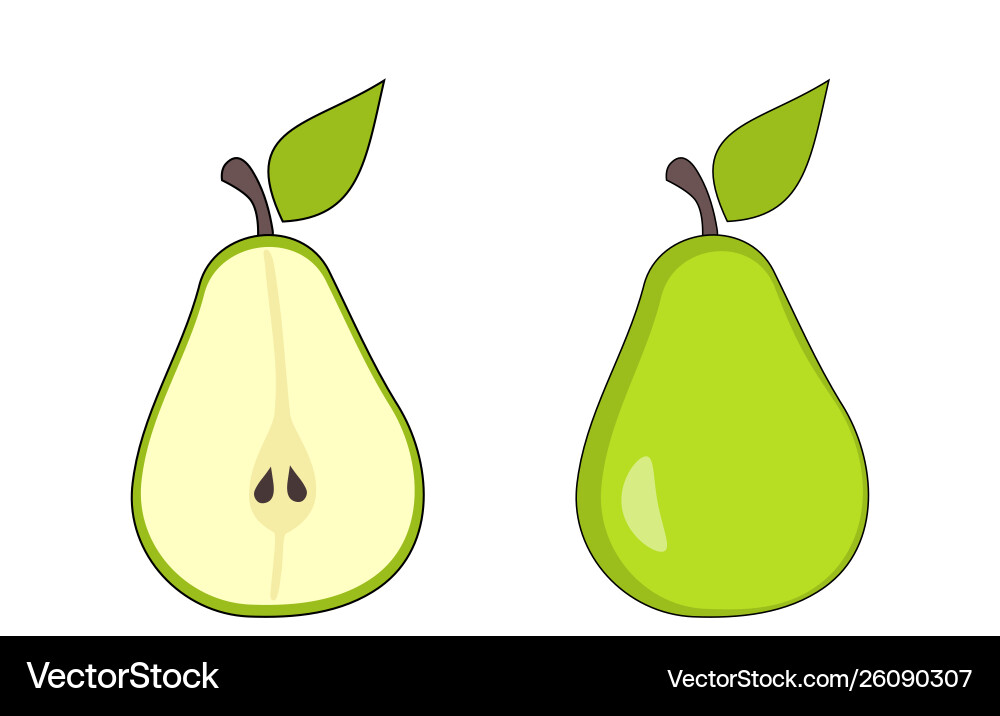 Cartoon pear fruit and slices isolated Royalty Free Vector