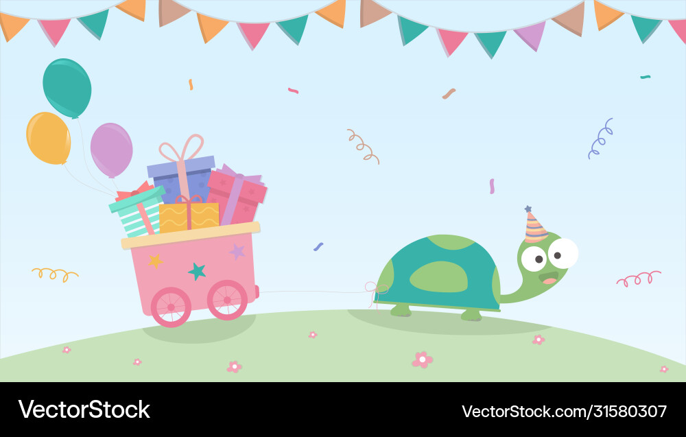 Happy birthday card with cute turtle Royalty Free Vector