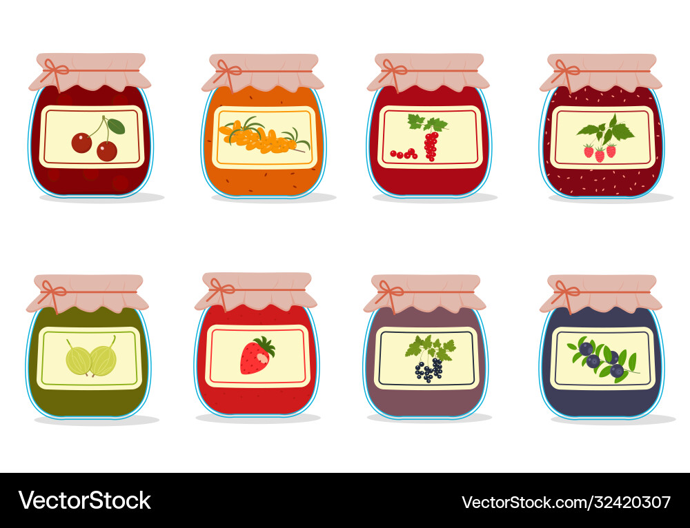 Set glass jars with jam concept harvesting Vector Image