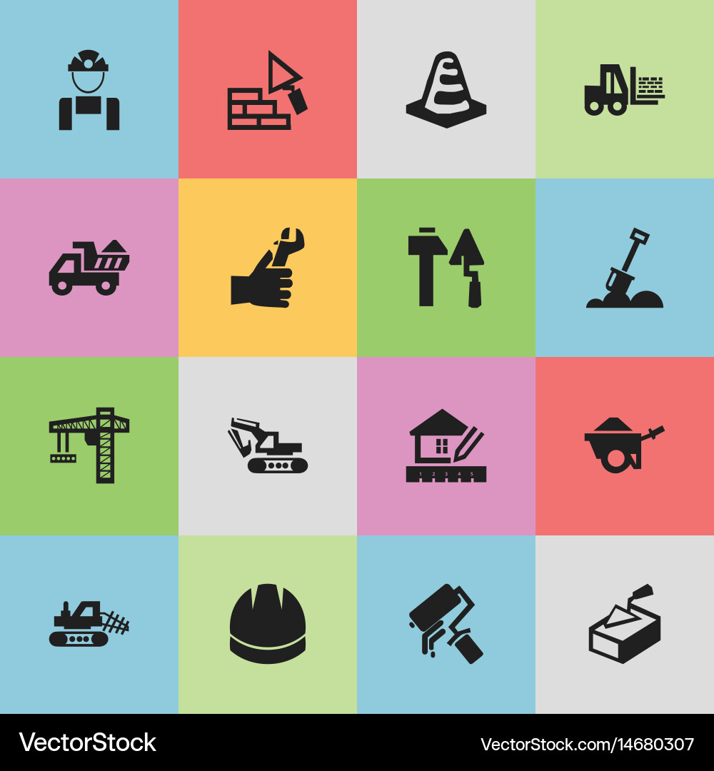 Set of 16 editable building icons includes Vector Image