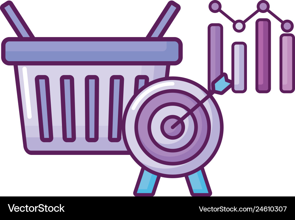Target with arrow and shopping basket Royalty Free Vector