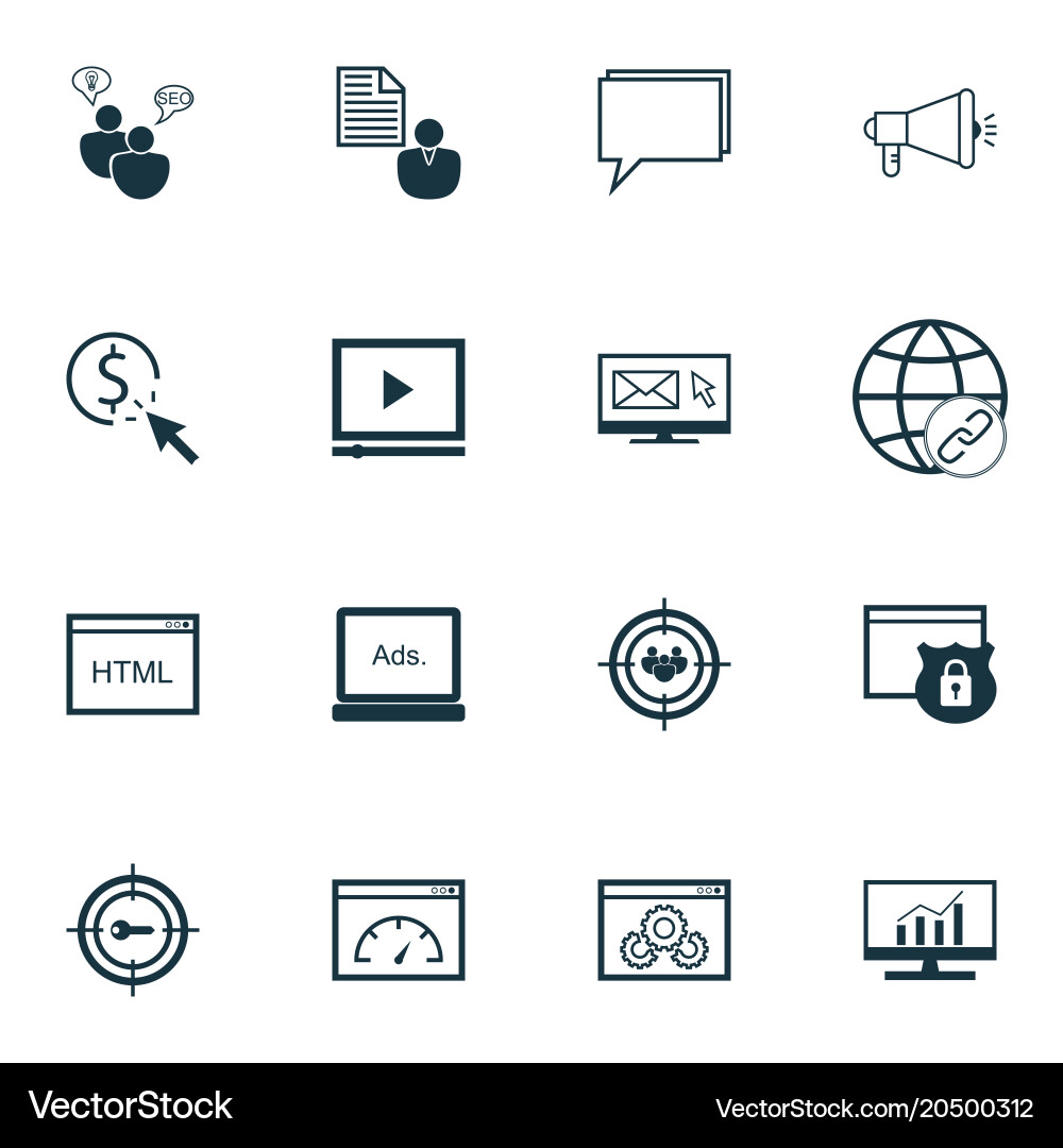Advertising icons set with target promotion Vector Image