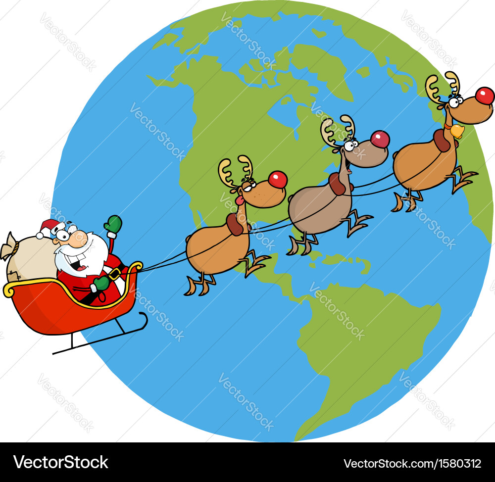 Santa riding sleigh cartoon Royalty Free Vector Image