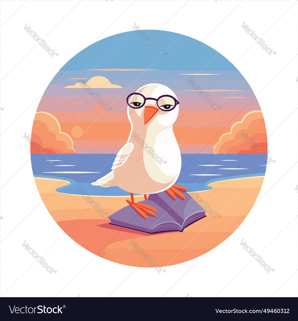 Seagull Cute Funny Cartoon Kawaii Watercolor Book Vector Image