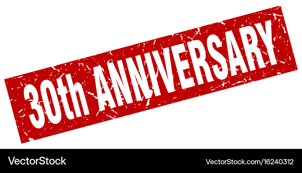 Square grunge red 30th anniversary stamp Vector Image