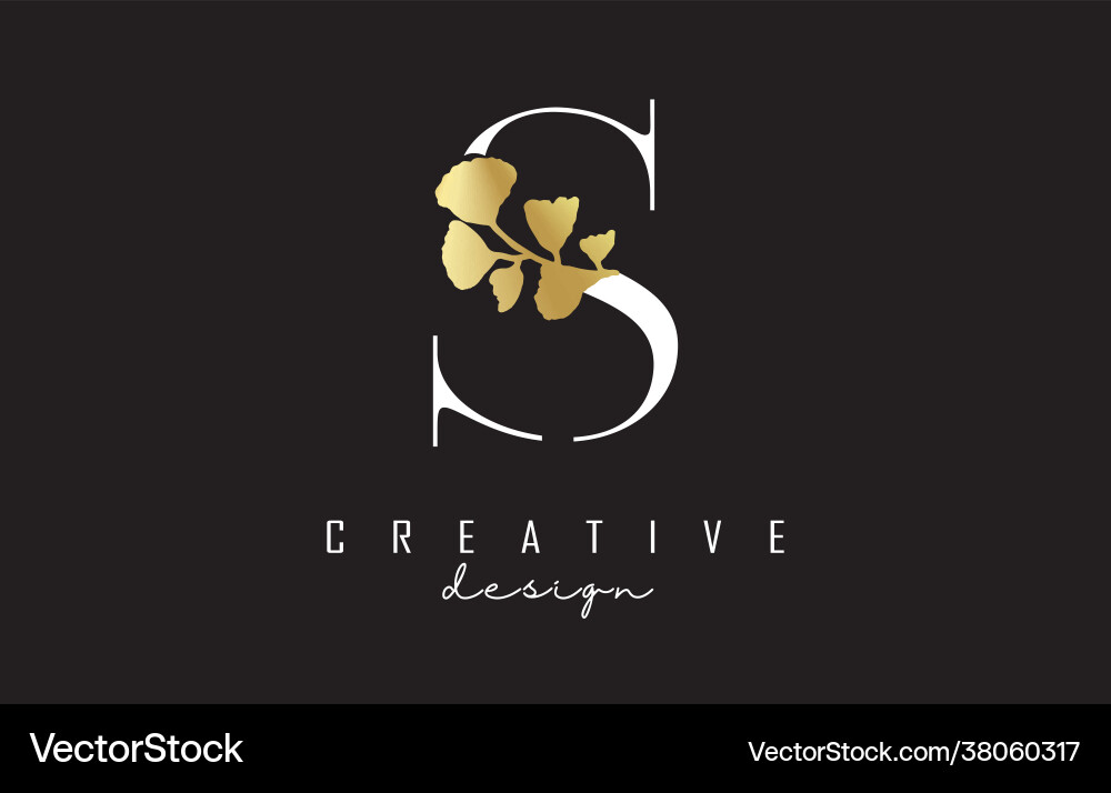 Creative white s letter logo design with golden Vector Image