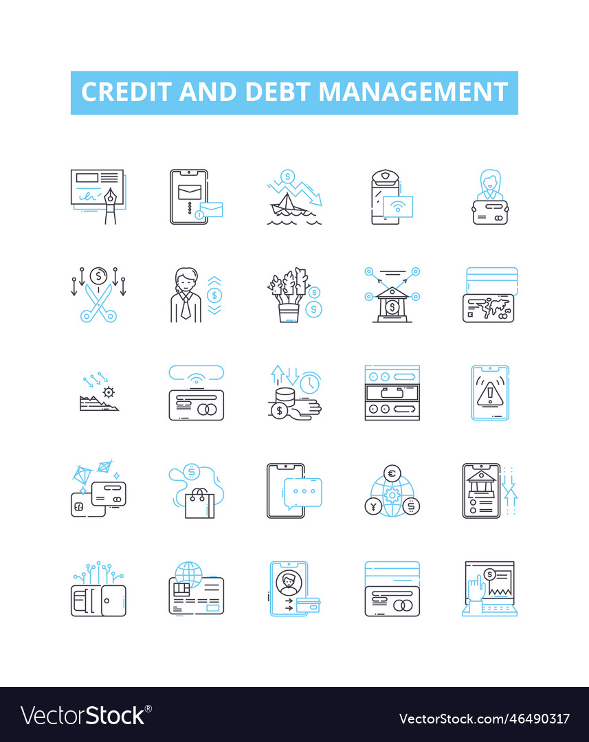 Credit and debt management line icons set Vector Image