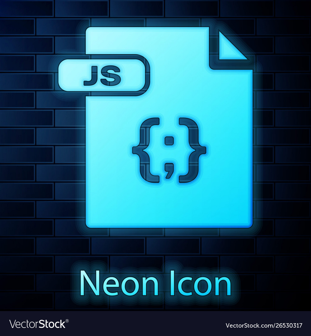 Glowing neon js file document download js button Vector Image