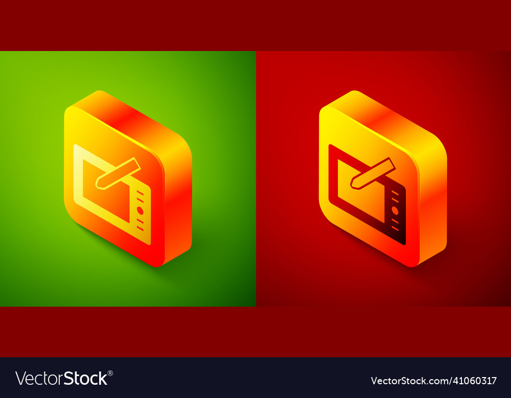 Isometric graphic tablet icon isolated on green Vector Image