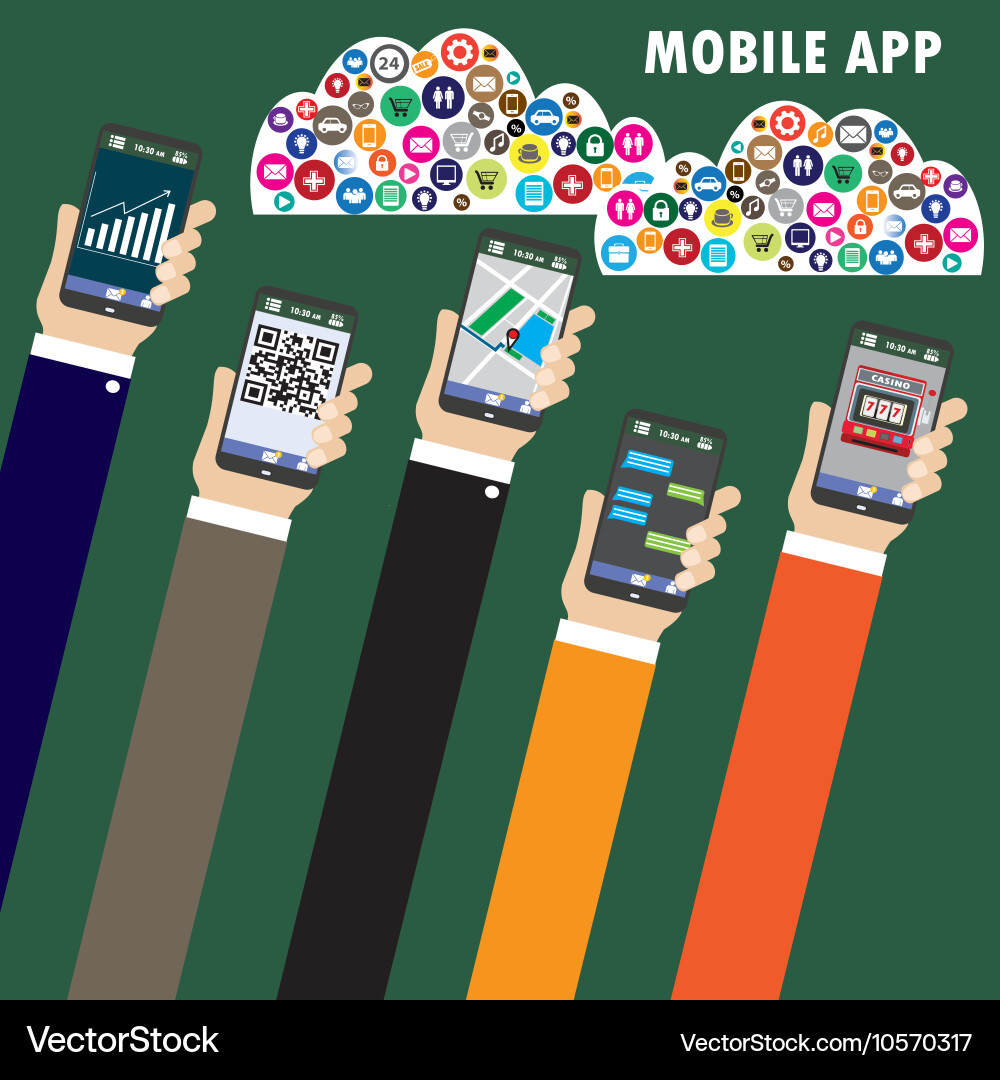 Mobile applications concept hand with phones Vector Image