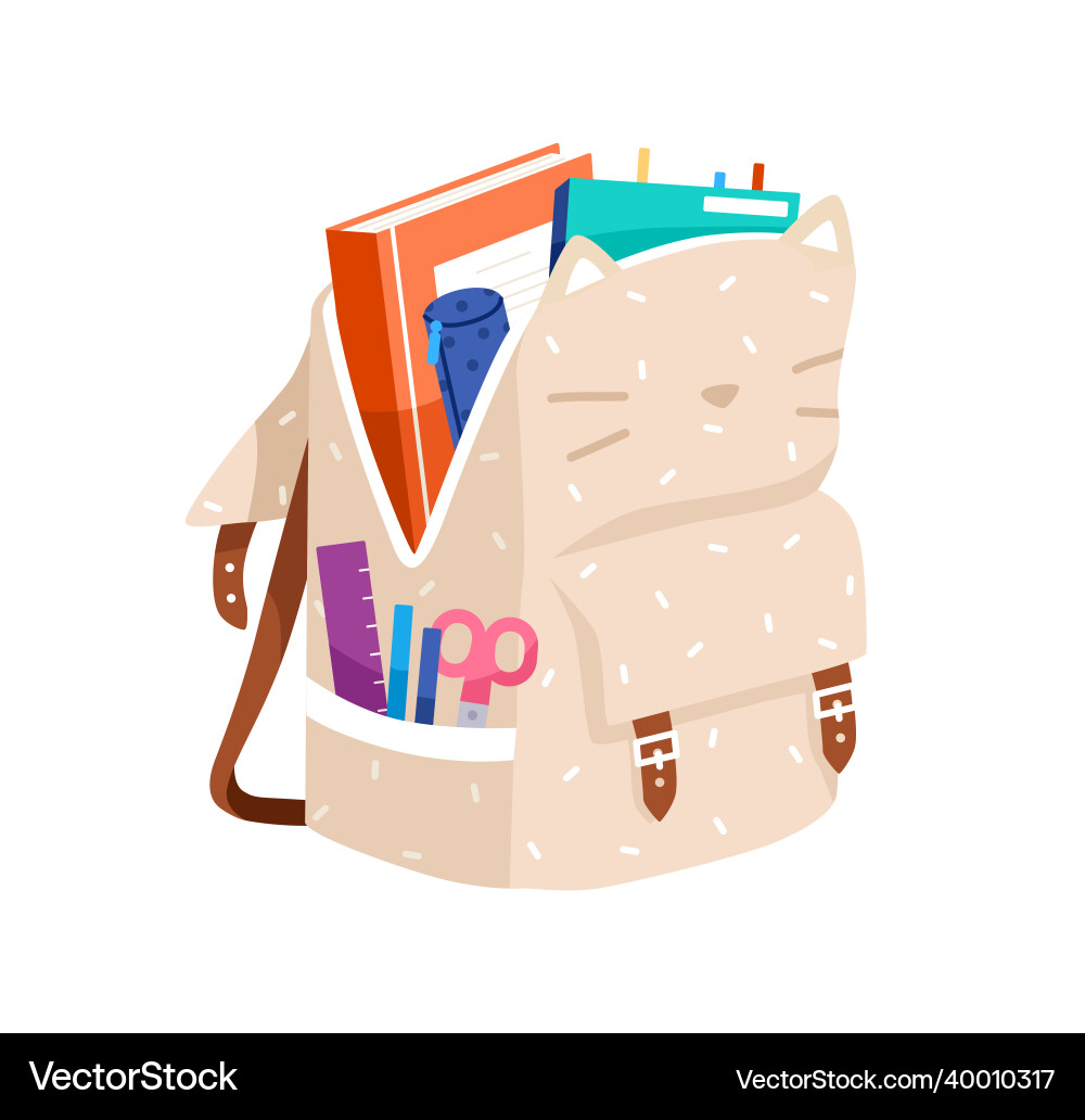 Open schoolbag packed with school stationery bag Vector Image